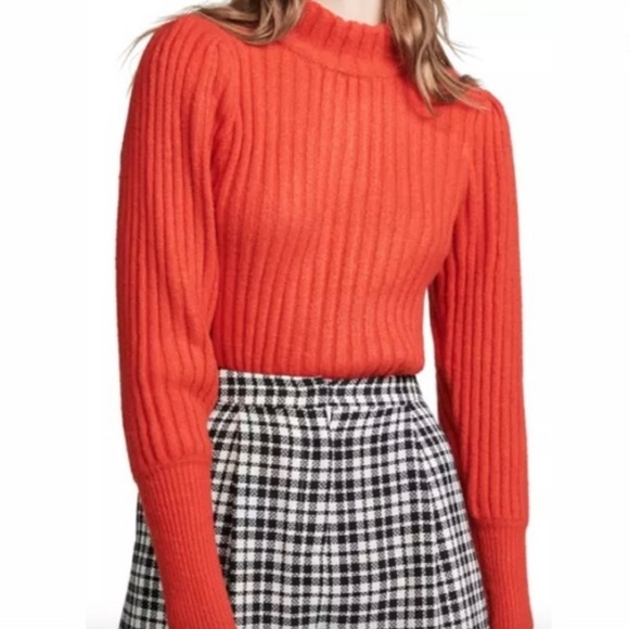 Wayf | Sweaters | Wayf Miles Mock Neck Ribbed Puff Sleeve Sweater ...